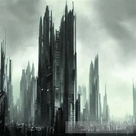 Dystopian Dystopia City Landscape Dark Buildings Grey