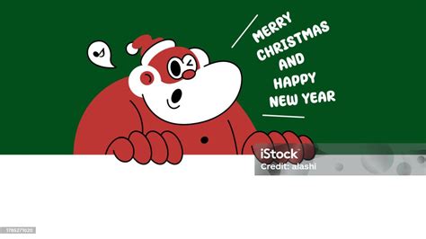 산타클로스가 현수막에서 튀어나와 인사 윙크를 하고 메리 크리스마스와 새해 복 많이 받으세요 12월 31일에 대한 스톡 벡터 아트 및 기타 이미지 12월 31일 169