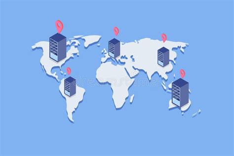Different Server Location On World Map Web Hosting Service Concept Stock Vector Illustration