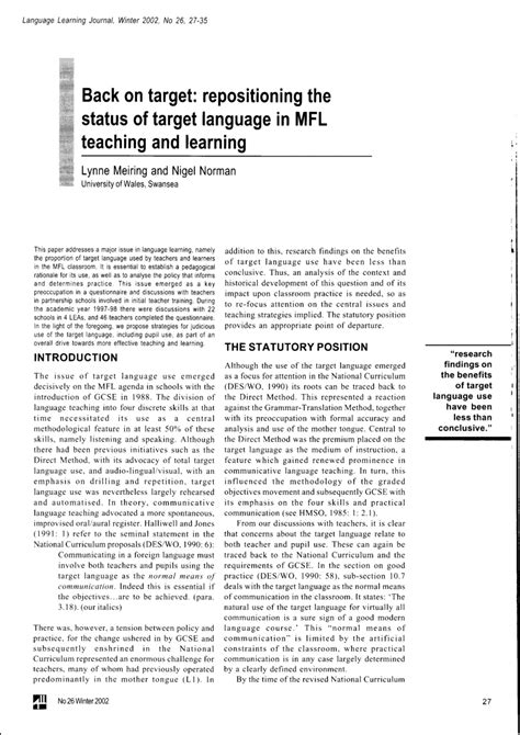 pdf back on target repositioning the status of target language in