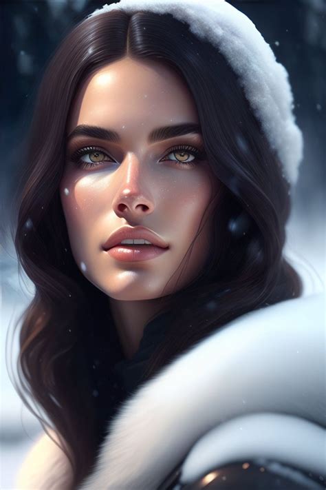 Lexica Beautiful Snow Goddess Perfect Soft Dark Hair Perfect Brown Eyes Portrait By Greg
