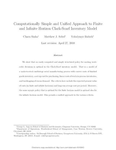 Pdf Computationally Simple And Unified Approach To Finite And Infinite Horizon Clark Scarf