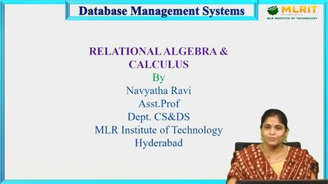 Lec13database Management Systems Relational Algebra And Calculus Part