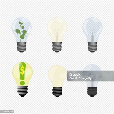 다양한 전기 조명 전구의 벡터 그림 내부에 성장하는 식물램프 중 하나 다른 돈 아이디어 노란색 및 청색 조명 음영 전구 램프