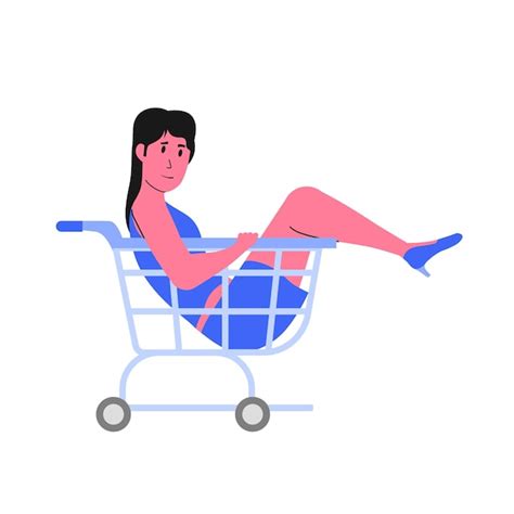Premium Vector Woman In The Shopping Trolley Concept For Empty Cart