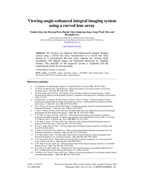 Pdf Viewing Angle Enhanced Integral Imaging System Using A Curved