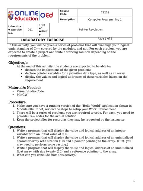 week012 lab11 pointersandreferences1 edited pdf pointer computer