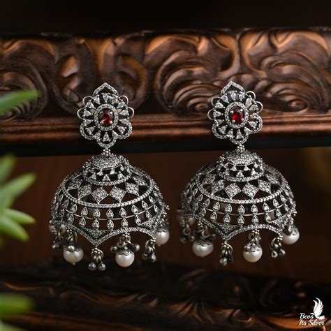 Pure 925 Silver Oxidized Jhumka 4446
