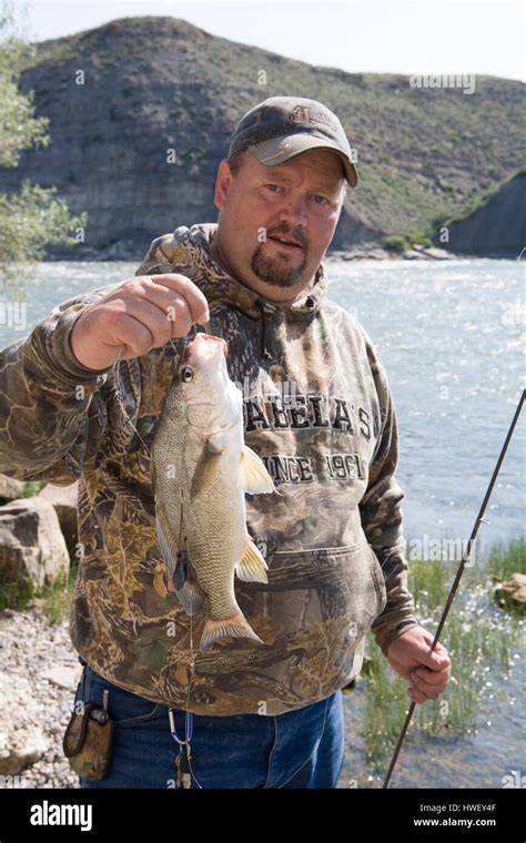 Fisherman With A Freshwater Drum Aplodinotus Grunniens He Caught On A