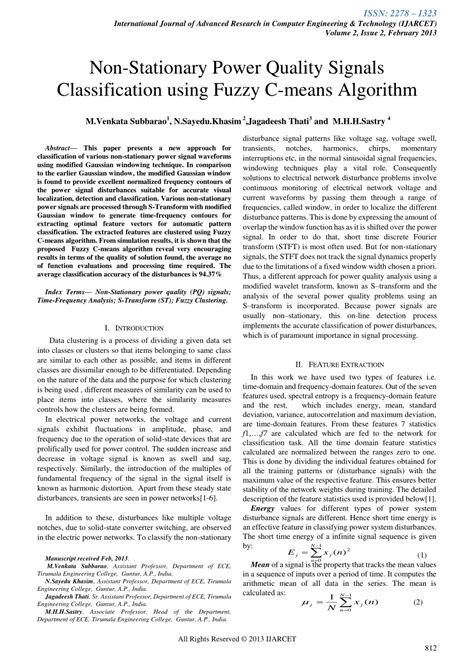 Pdf Non Stationary Power Quality Signals Classification Using Fuzzy C Means Algorithm