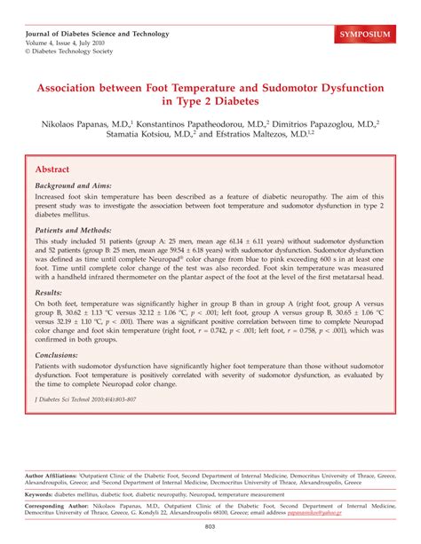 Pdf Association Between Foot Temperature And Sudomotor Dysfunction In Type 2 Diabetes