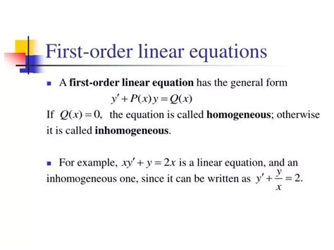 Ppt First Order Linear Equations Powerpoint Presentation Free Download Id 6836728