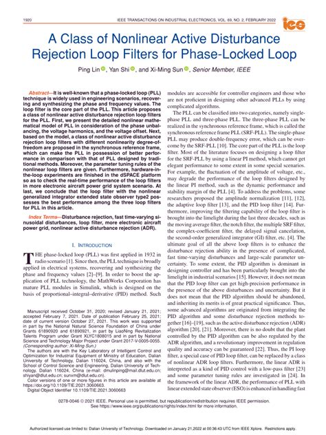 Pdf A Class Of Nonlinear Active Disturbance Rejection Loop Filters
