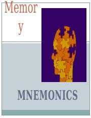 1l Memory Techniques Mnemonics Pptx Memor Y MNEMONICS What Exactly Are Mnemonics A Memory