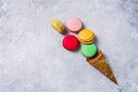 Sweet Waffle Cone With Macarons Stock Image Image Of Dough Gourmet 316654759