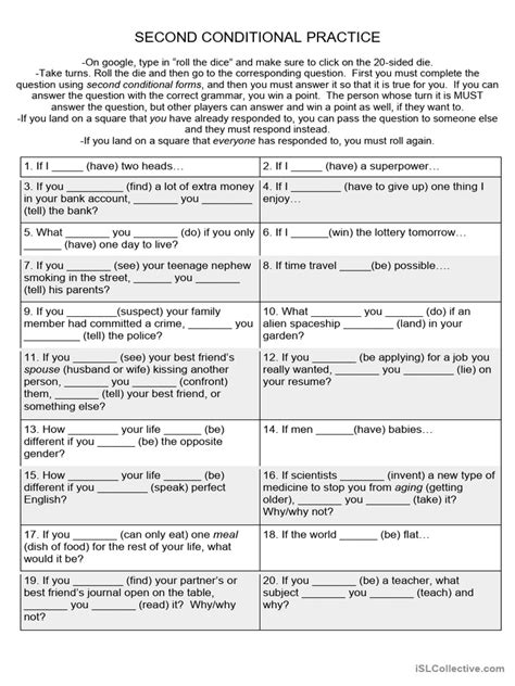 Second Conditional Dice Game Pdf