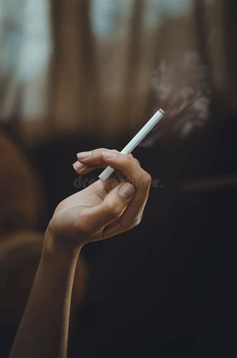 Closeup Young Woman Hand Smoking Cigarette Unhealthy Lifestyle Concept Vertical Photography