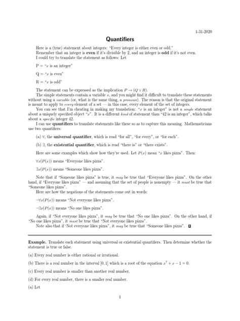 Quantifiers And Logic Pdf Real Number Mathematical Concepts