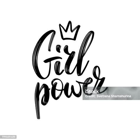 소녀 파워 텍스트 페미니즘 슬로건 티셔츠 포스터 및 벽 예술용 검은 색 비문 잉크와 브러시로 손으로 쓴 페미니스트 기호 0명에 대한 스톡 벡터 아트 및 기타 이미지 Istock