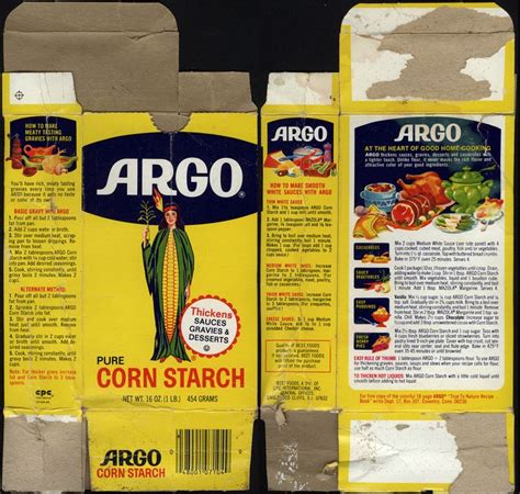 Argo Corn Starch Package Box 1970s Vintage Food Labels Corn