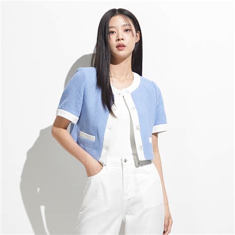 미쏘 여름자켓🌿 배색 트위드 크롭 반팔 자켓 Miwjkd601g