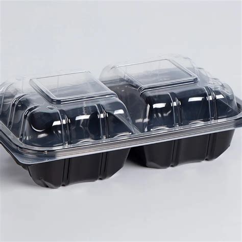 Eco Friendly Stackable Food To Go Container Two Compartment Clamshell Container 9x6 Inch Two