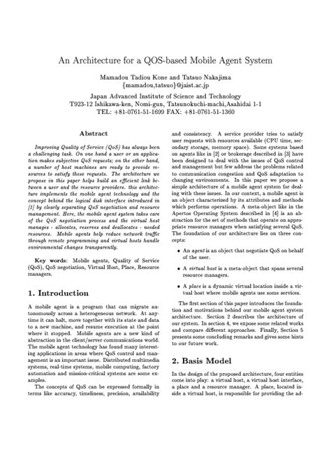 Pdf An Architecture For A Qos Based Mobile Agent System Mamadou