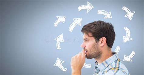 Man Thinking With Arrow Circle Doodles On Blue Background Stock Photo Image Of Generated