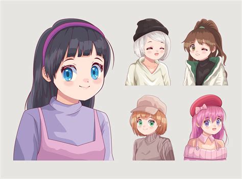 Cinco Chicas Estilo Anime Vector En Vecteezy