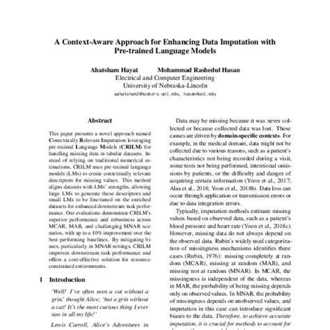 A Context Aware Approach For Enhancing Data Imputation With Pre Trained Language Models Acl