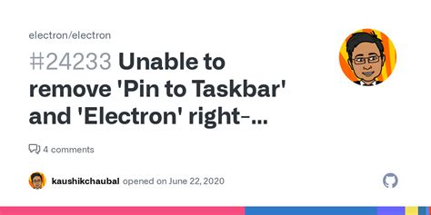 unable to remove pin to taskbar and electron right click option · issue 24233 · electron