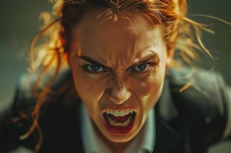 Premium Photo An Angry Woman With Striking Red Hair And Piercing Blue