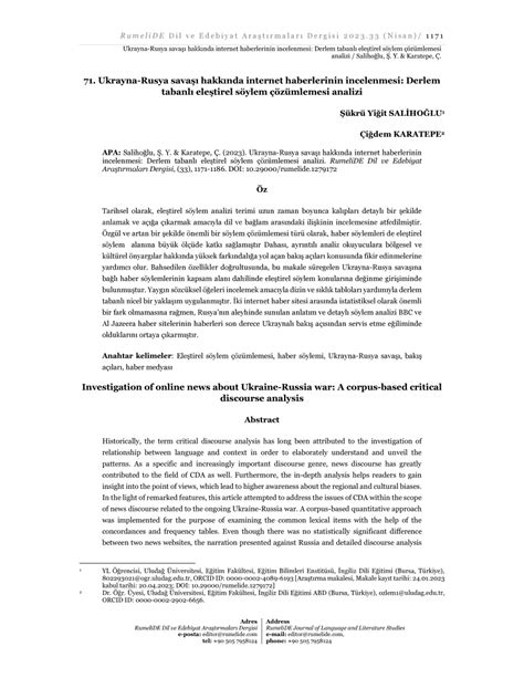 Pdf Investigation Of Online News About Ukraine Russia War A Corpus Based Critical Discourse
