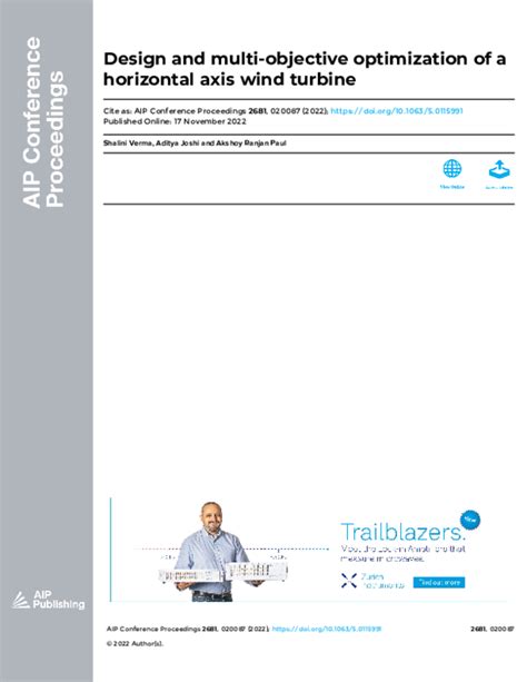 Pdf Design And Multi Objective Optimization Of A Horizontal Axis Wind