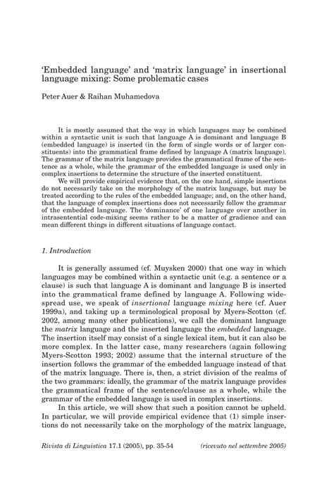 Solution ‘embedded Language And ‘matrix Language In Insertional Solution ‘embedded Language And ‘matrix Language In Insertional