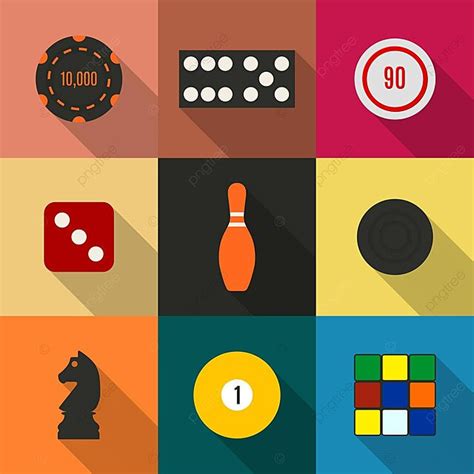 Vector Illustration Of Flat Game Icons With Long Diagonal Shadow Effect