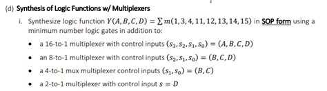 Solved D Synthesis Of Logic Functions W Multiplexers I