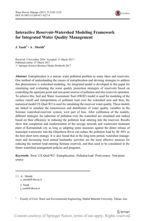 Interactive Reservoir Watershed Modeling Framework For Integrated Water Quality Management