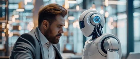 Premium Photo Closeup Of Humanrobot Interaction At Workplace