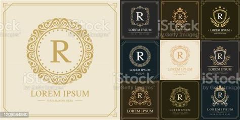 럭셔리 로고 템플릿 세트 초기 문자 유형 R 벡터 일러스트레이션 호화로움에 대한 스톡 벡터 아트 및 기타 이미지 호화로움 알파벳 R 로고 Istock