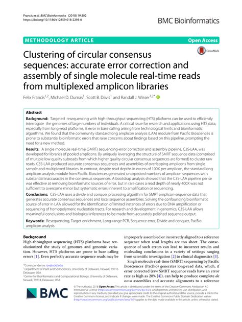 Pdf Clustering Of Circular Consensus Sequences Accurate Error Correction And Assembly Of