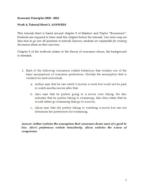Economic Principles Tutorial 3 Answers Pdf Economic Theories Consumers