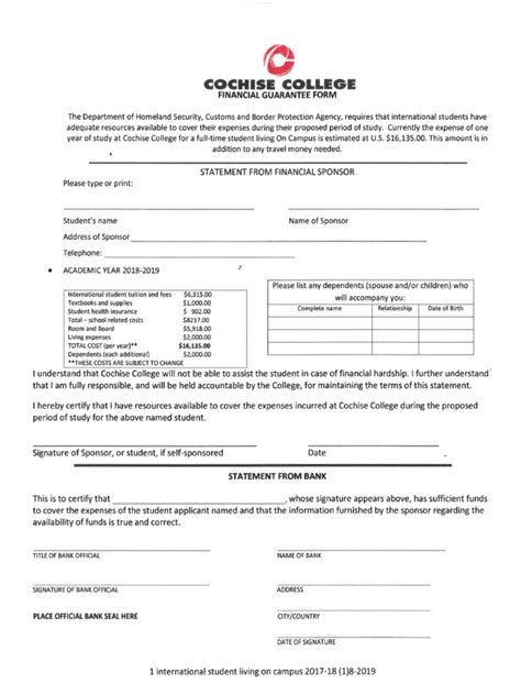 2018 2019 Financial Guarantee Form Pdf