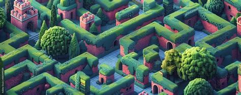 A Pixel Art Rendition Of A Pixelated Maze With Winding Paths And Hidden Corners Representing