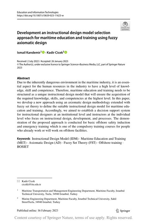development an instructional design model selection approach for