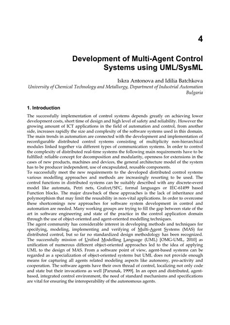 Pdf Development Of Multi Agent Control Systems Using Umlsysml