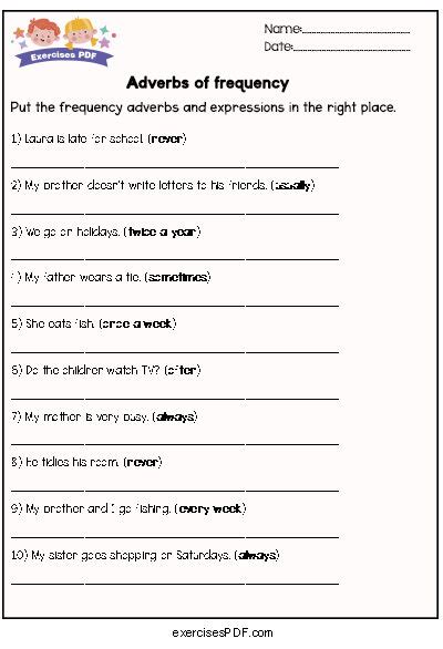 Adverbs Of Frequency Exercises Pdf Grammar Worksheets