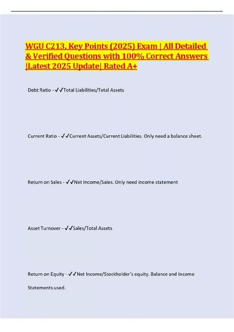 WGU C Key Points Exam All Detailed Verified Questions With Correct Answers