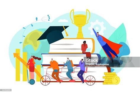 평평한 비즈니스 대학 대학에서 Mba 교육 벡터 일러스트 남자 여자 사람들 캐릭터 공부 학교에서 성공 졸업코스 비즈니스에 대한 스톡 벡터 아트 및 기타 이미지 Istock