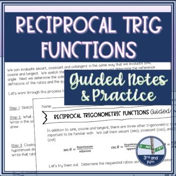 Reciprocal Trig Functions And The Unit Circle Guided Notes By Rd And Th